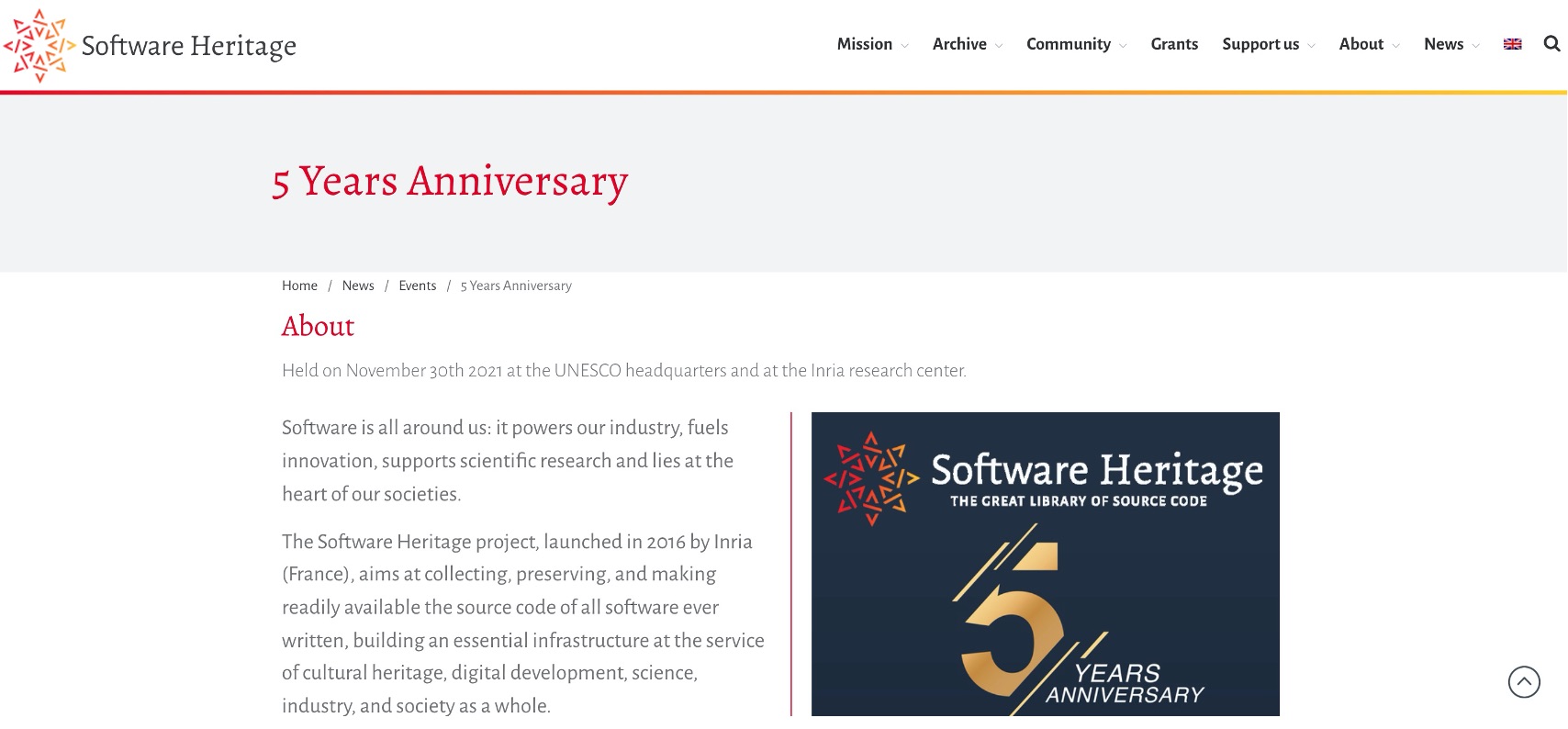 The Software Heritage 5 years anniversary event page is here! - Software Heritage